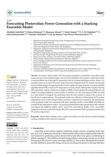 Pdf Forecasting Photovoltaic Power Generation With A Stacking Ensemble Model