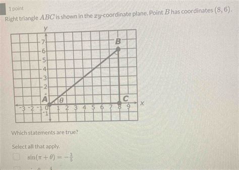 Solved 1 Point Right Triangle Abc Is Shown In The Xy Coordinate Plane Point B Has Coordinates