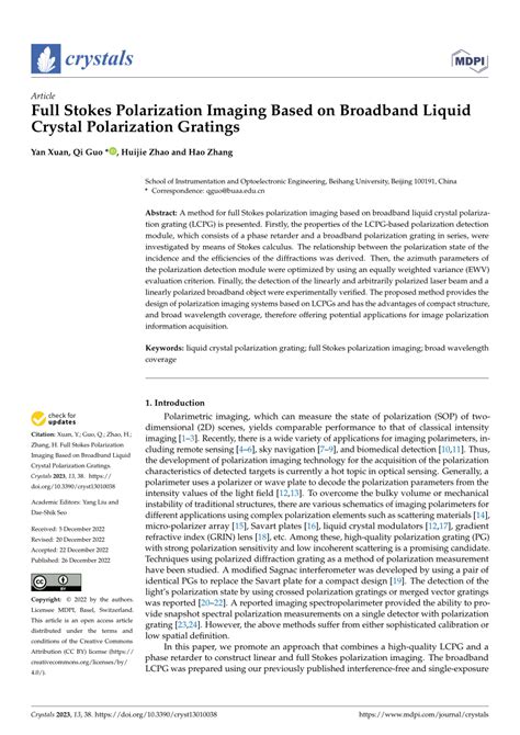 Pdf Full Stokes Polarization Imaging Based On Broadband Liquid Crystal Polarization Gratings