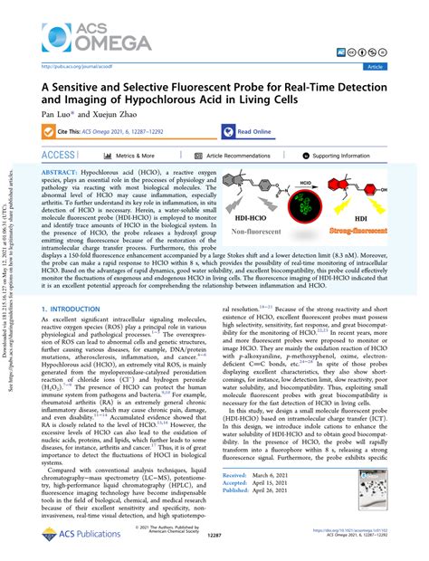 Pdf A Sensitive And Selective Fluorescent Probe For Real Time Detection And Imaging Of
