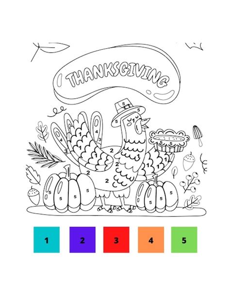 숫자로 색칠하기 추수 감사절 색칠하기 추수 감사절 어린이를 위한 숫자 페이지로 색칠하기 프리미엄 벡터
