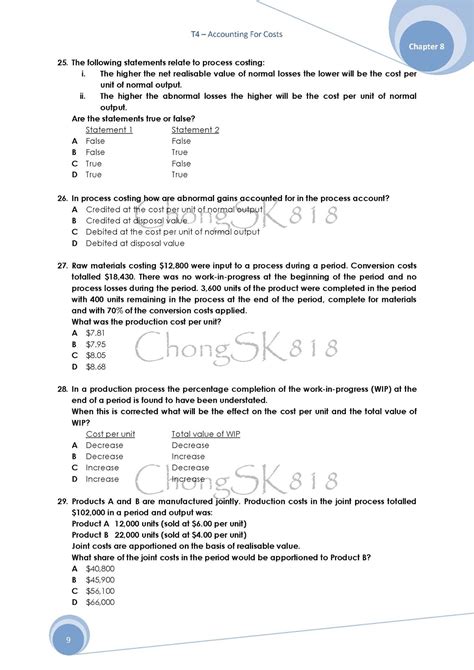 Jessy Chong JC Chapter Process Costing Questions