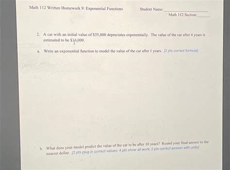 Solved Math 112 Written Homework 9 Exponential Functions