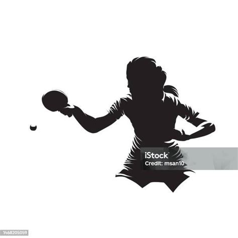 탁구 탁구 고립 된 벡터 실루엣 잉크 드로잉 정면보기를 하는 여자 여자에 대한 스톡 벡터 아트 및 기타 이미지 여자 탁구 Championship Istock