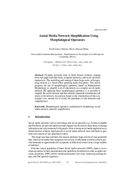 Pdf Social Media Network Simplification Using Morphological Operators