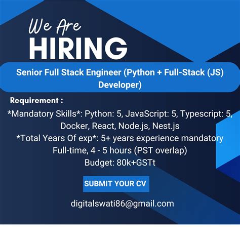 Senior Full Stack Engineer Python Full Stack Js Swati Gupta