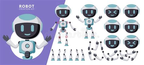 Robots Character Creation Kit Vector Set Robot Editable Characters With Arms And Legs Pose And