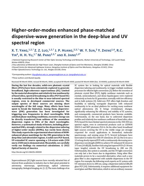 Pdf Higher Order Modes Enhanced Phase Matched Dispersive Wave