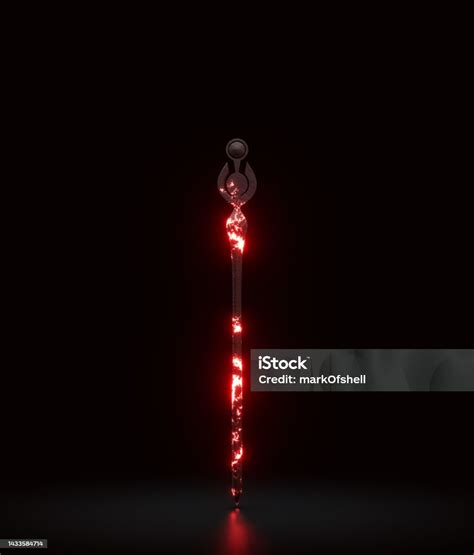 불타는 마술 지팡이와 막대기 용암으로 덮인 마녀 막대 판타지 게임 무기 마술사 동화 객체 3d 렌더링 고대 그리스에 대한 스톡