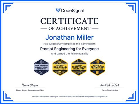 Jonathan Miller On Linkedin Codesignal Learning Path Certificate Of Achievement