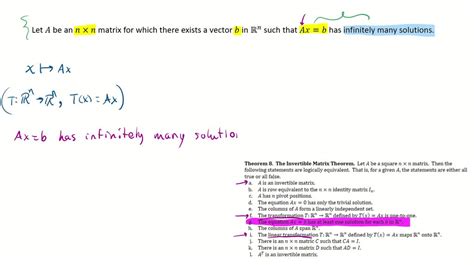 SOLVED If A is an n n matrix and the equation A 𝐱 𝐛 has more than one solution for some 𝐛 then