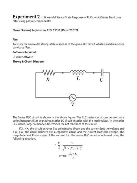 Experiment 2 Rlc Circuit Pdf Electrical Network Capacitor