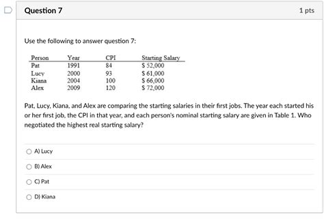 Solved Question 7 1 Pts Use The Following To Answer Question Chegg Com