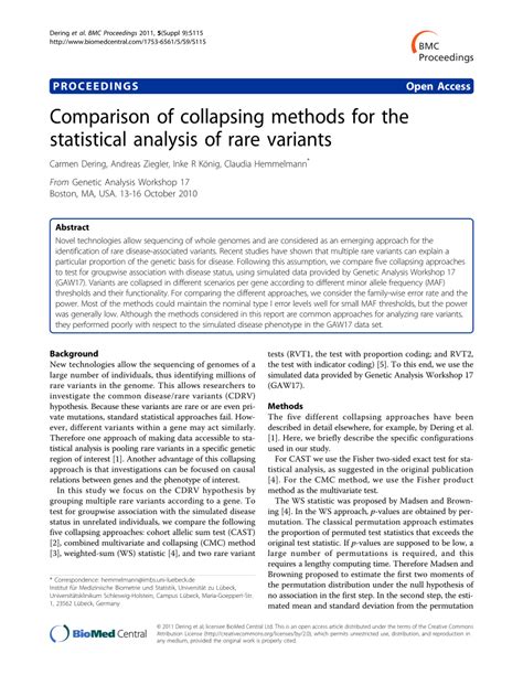 PDF Comparison Of Collapsing Methods For The Statistical Analysis Of Rare Variants