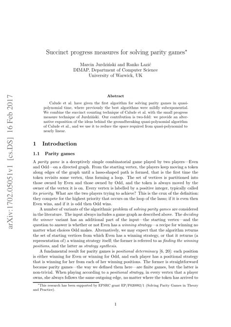 Pdf Succinct Progress Measures For Solving Parity Games