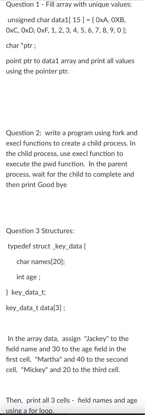 Solved Question 1 Fill Array With Unique Values Unsigned