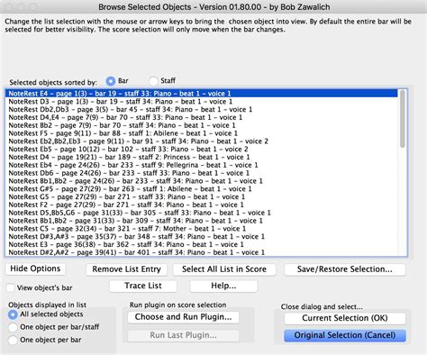 Browse Selected Objects A Plug In For Sibelius Scoring Notes