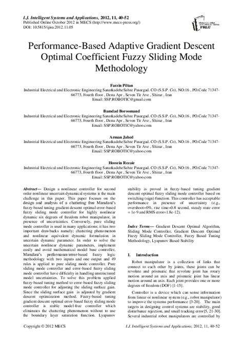 Pdf Performance Based Adaptive Gradient Descent Optimal Coefficient Fuzzy Sliding Mode Methodology
