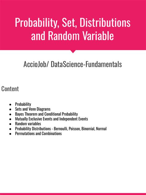 Probability Sets Distribution And Random Variable Wip Pdf