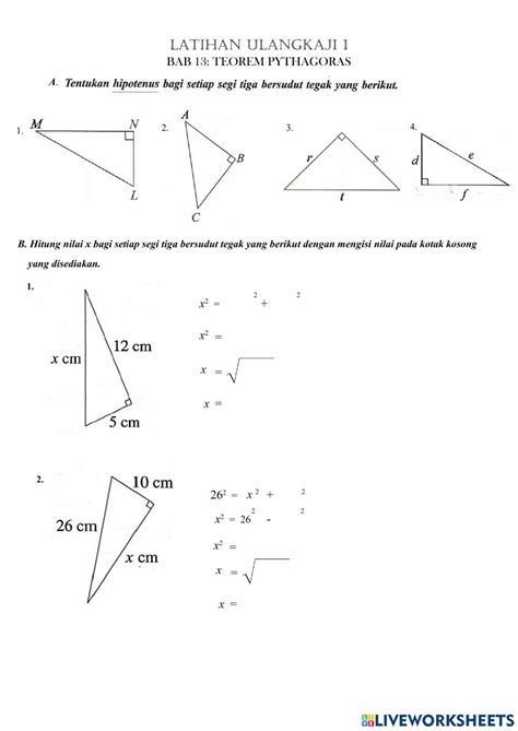 Teorem Pythagoras Live Worksheets