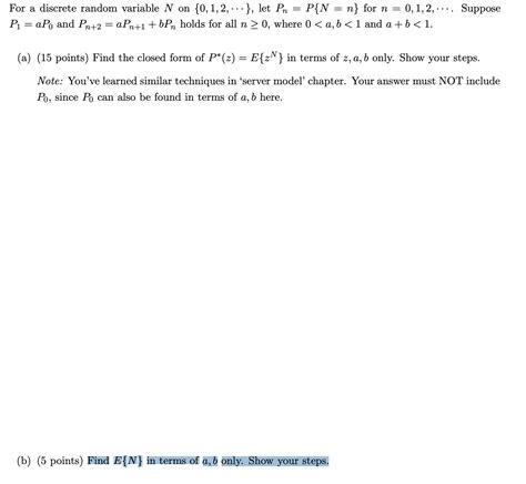 For A Discrete Random Variable N On 012 ⋯ Let Pnp Nn For N01