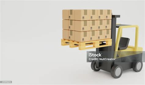 팔레트의 소포는 지게차로 운반됩니다 3d 렌더링 물류 및 배송 아이콘 개념 및 흰색 배경에 복사 공간 0명에 대한 스톡 사진 및 기타 이미지 Istock