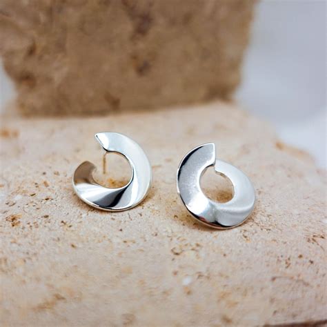 Sterling Silver Spiral Stud Earrings Minimalist Swirl Jewelry Etsy