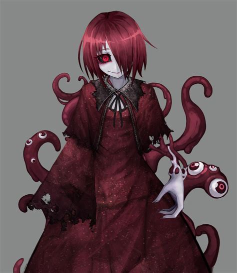 Safebooru 1girl Black Sclera Cape Closed Mouth Commentary Request Creepy Dress Eldritch