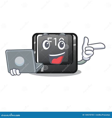 With Laptop Button F10 In The Mascot Shape Stock Vector Illustration Of Mascot Emoticon
