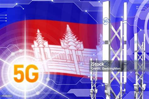 캄보디아 5g 산업 그림 국기와 함께 디지털 배경에 큰 셀룰러 네트워크 마스트 또는 타워3d 그림 0명에 대한 스톡 사진 및 기타 이미지 Istock