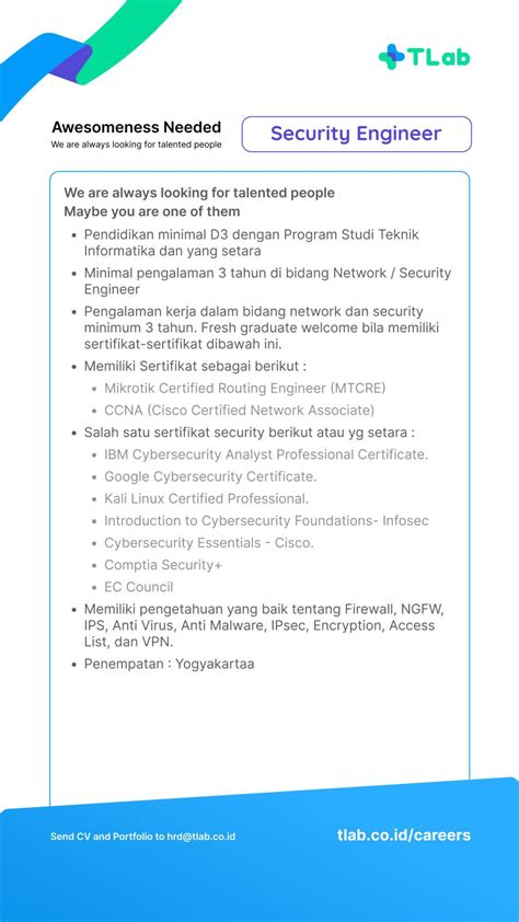 Tlab Pt Teknologi Kode Indonesia On Linkedin Tlab Is Hiring Security Engineer Placement