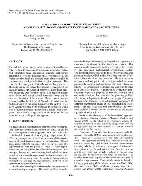 Pdf Hierarchical Production Planning Using A Hybrid System Dynamic Discrete Event Simulation