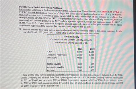 Solved Part Ii Open Ended Accounting Problems Instructions
