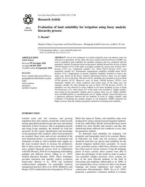 Pdf Evaluation Of Land Suitability For Irrigation Using Fuzzy Analytic Hierarchy Process