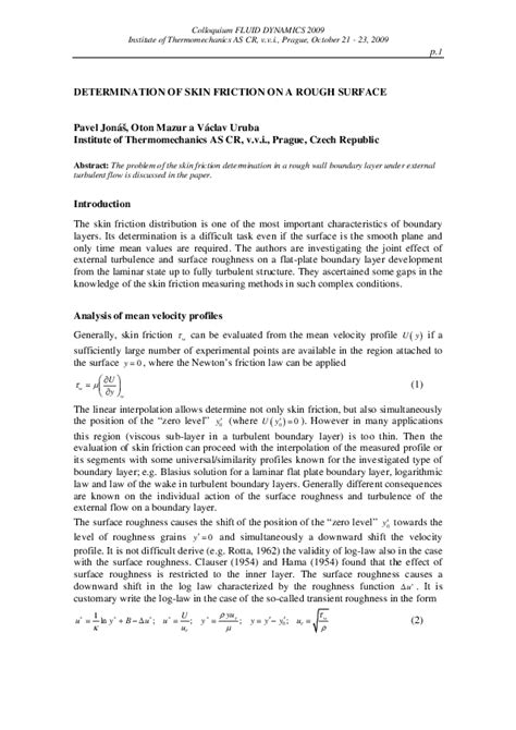 Pdf Determination Of Skin Friction On A Rough Surface