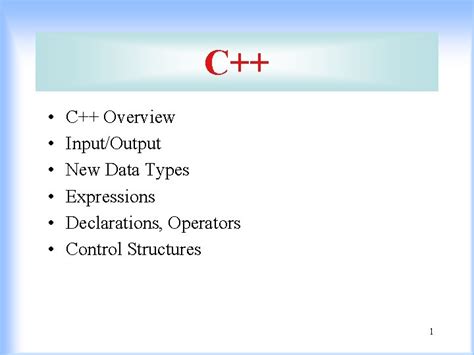 C C Overview Inputoutput New Data Types Expressions
