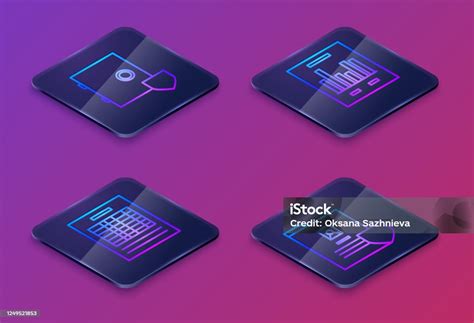 방패로 아이소메트릭 라인 안전 설정 파일 문서 보고 그래프 차트와 문서 및 방패문서 파란색 정사각형 버튼 벡터 3차원 형태에 대한 스톡 벡터 아트 및 기타 이미지 Istock