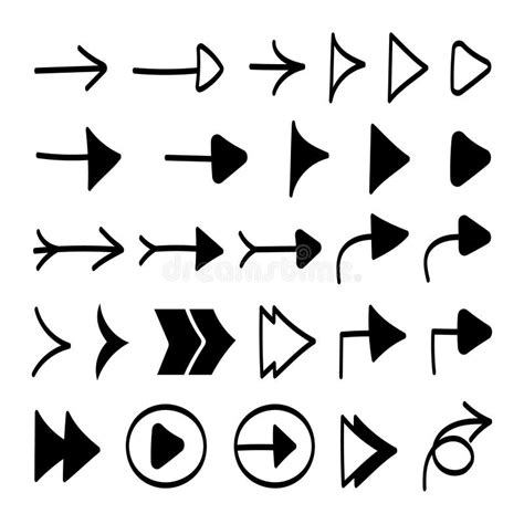 Big Set Of Hand Drawn Arrows Buttons Forward And Backward Stock Vector
