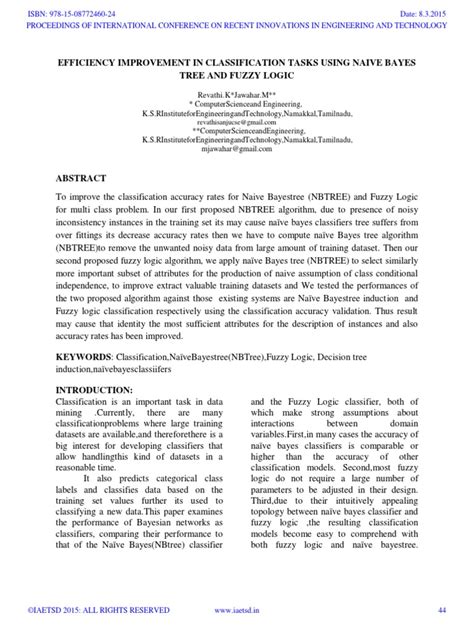 Efficiency Improvement In Classification Tasks Using Naive Bayes Pdf Pdf Statistical