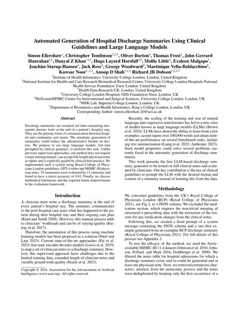 Pdf Automated Generation Of Hospital Discharge Summaries Using Clinical Guidelines And Large
