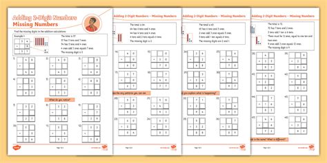 👉 ks2 2 digit number addition missing number worksheet