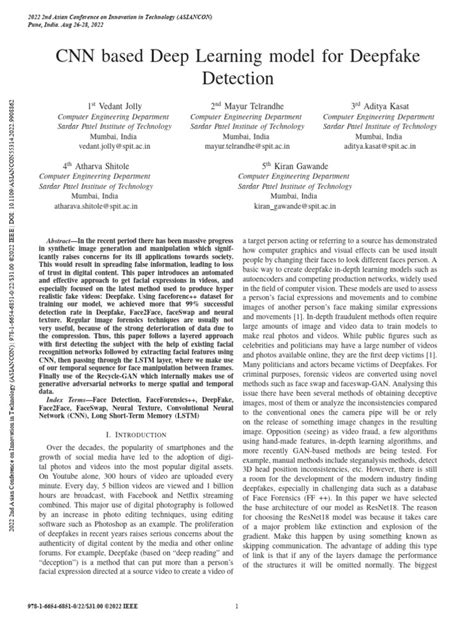 Cnn Based Deep Learning Model For Deepfake Detection Pdf Artificial Intelligence