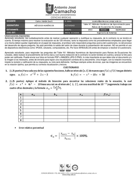 Métodos Numéricos De Aproximación Para Raíces De Ecuaciones No Lineales Pdf Análisis