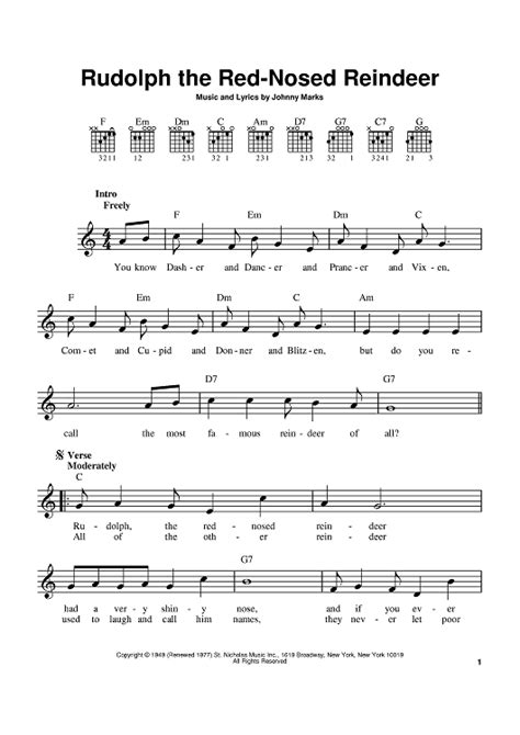 Free Printable Rudolph The Red Nosed Reindeer Sheet Music Free