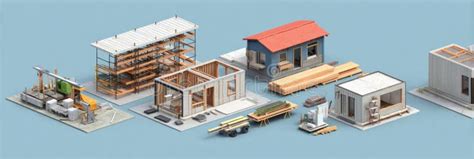 3d Isometric Model Showcasing Modular House Construction Techniques With Space For Text