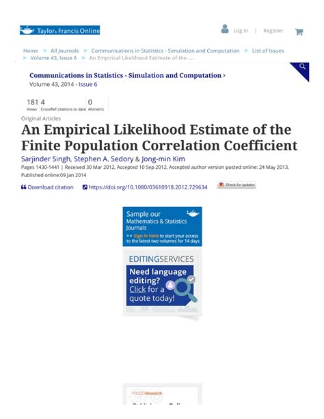 Pdf An Empirical Likelihood Estimate Of The Finite Population Correlation Coefficient