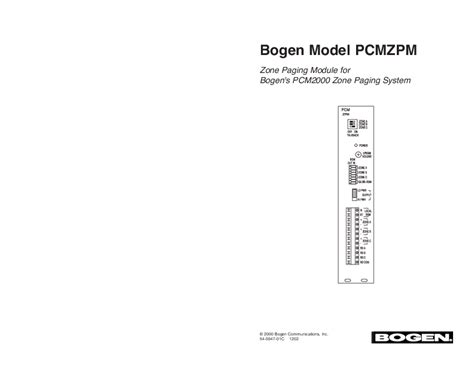 Bogen Pcmzpm Module Manual For Pcm2000 Zone Paging System