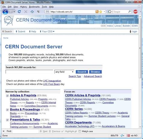 The Front Page Of The Cern Document Server Download Scientific Diagram