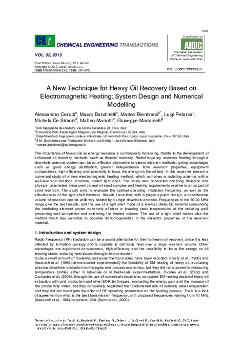 Pdf A New Technique For Heavy Oil Recovery Based On Electromagnetic Heating System Design And