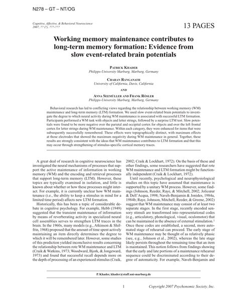 Pdf Working Memory Maintenance Contributes To Long Term Memory Formation Evidence From Slow